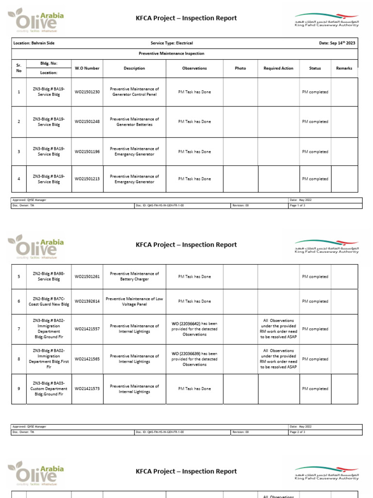 Elec. Inspection Report BA-Side Sep 14th-23 | PDF | Electronics ...