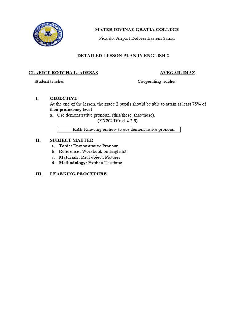 LP (English 2) | Download Free PDF | Teachers | Lesson Plan