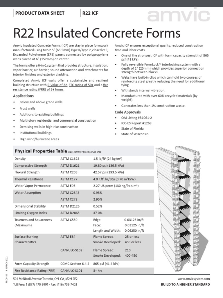 Amvic ICF R22 Product Data Sheet | PDF | Physical Sciences ...