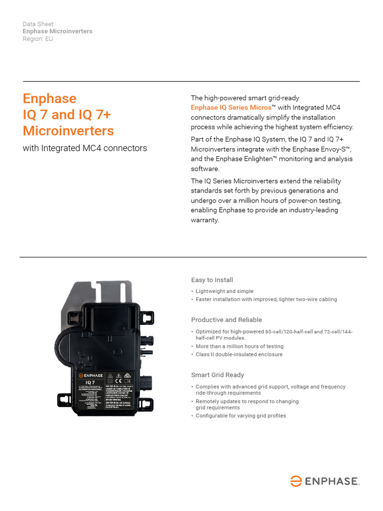Enphase Iq7 Datasheet en | PDF | Alternating Current | Solar Panel