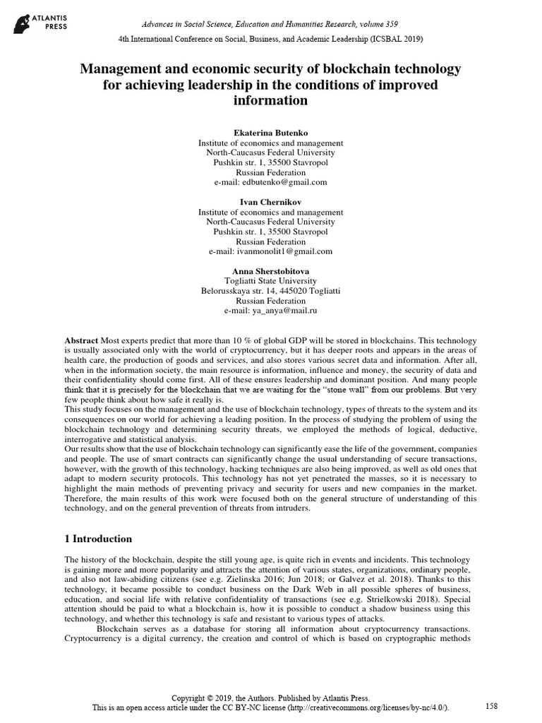 Management and Economic Security of Blockchain Technology For Achieving Leadership in The ...