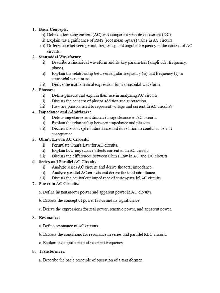 Ac Circuits Question Bank | PDF | Electrical Impedance | Ac Power