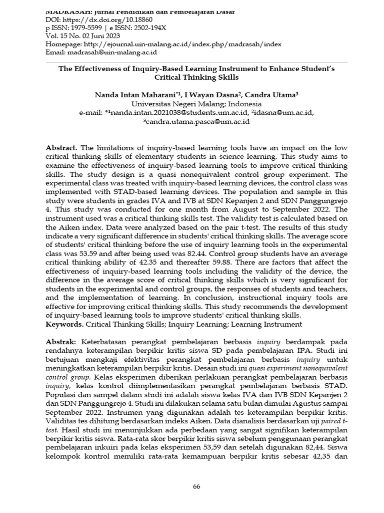 The Effectiveness of Inquiry-Based Learning Instru | PDF | Inquiry ...