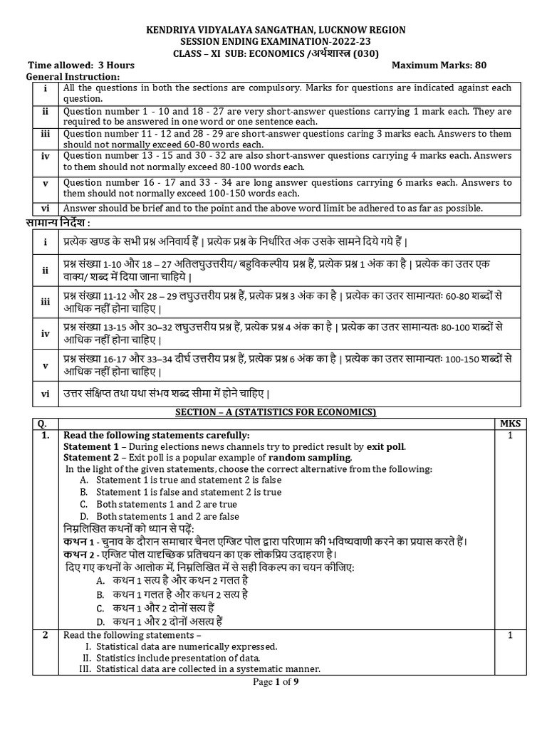 KVS Lucknow XI ECO QP & MS (Annual Exam) 22-23 | PDF