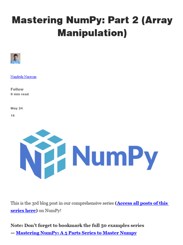 Mastering NumPy - Part 2 (Array Manipulation) | PDF | Matrix ... Mastering NumPy - Part 2 (Array Manipulation) | PDF | Matrix ...