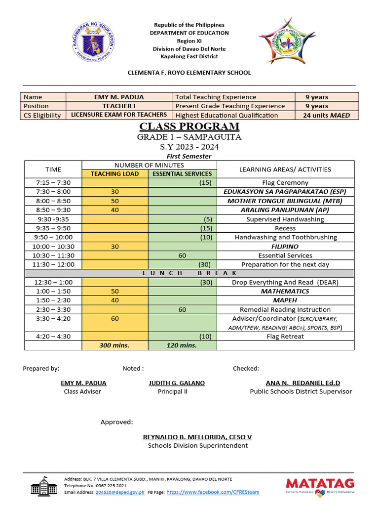 Class Program 2023 - 2024 - Final | PDF | Learning