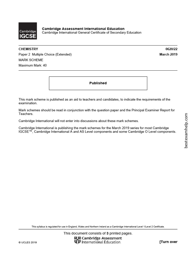 Cambridge Assessment International Education: Chemistry 0620/22 March ...