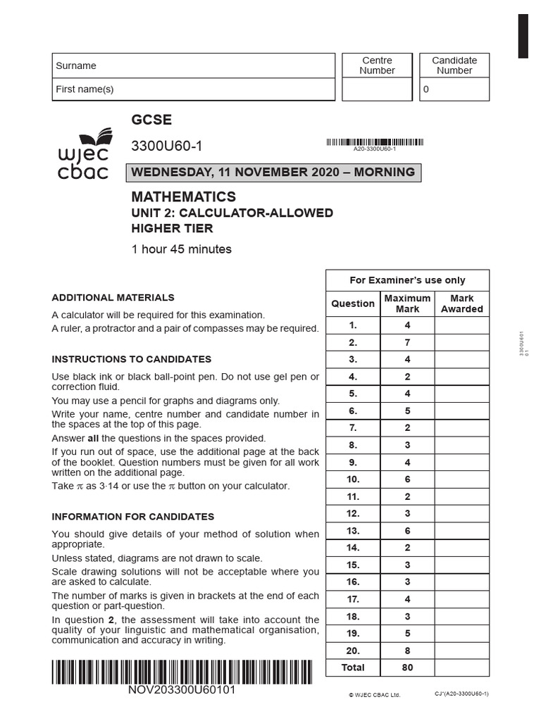 GCSE Mathematics Higher Tier Exam Paper | PDF | Area | Circle