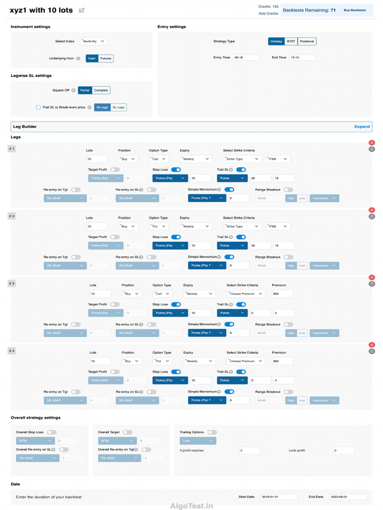 Algotest Strategy Xyz1 With 10 Lots Y6u9yzd | PDF