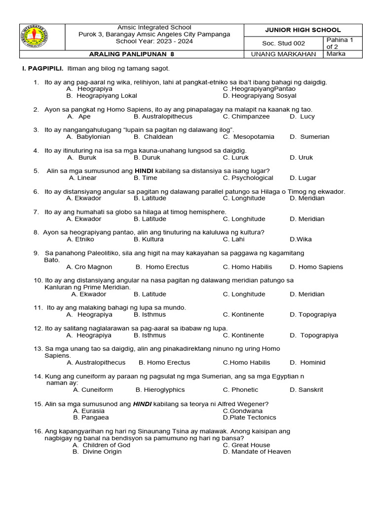 Periodic Test 1 AP8 S.Y 2023 2024 Edited | PDF