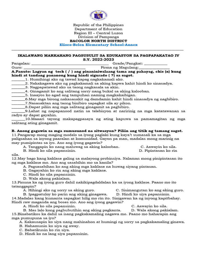 PT - ESP 4 - Q2 - Grade 4 | PDF