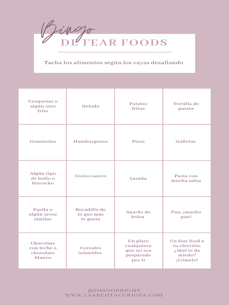 Bingo Fear Foods | PDF | Cocina, comidas y vino