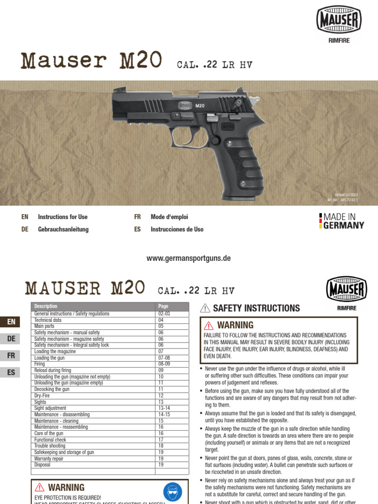Bedienungsanleitung Mauser-M20 | PDF | Trigger (Firearms) | Magazine ...