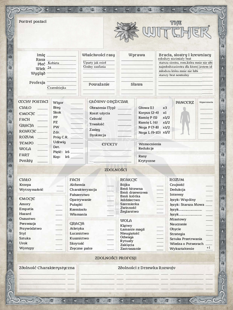 Witcher Edytowalna Karta Postaci | PDF
