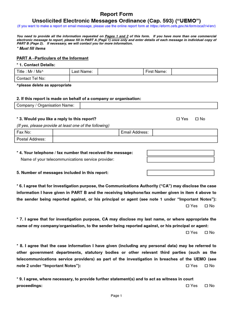 Uemo Report Form en | PDF | Information | Fax