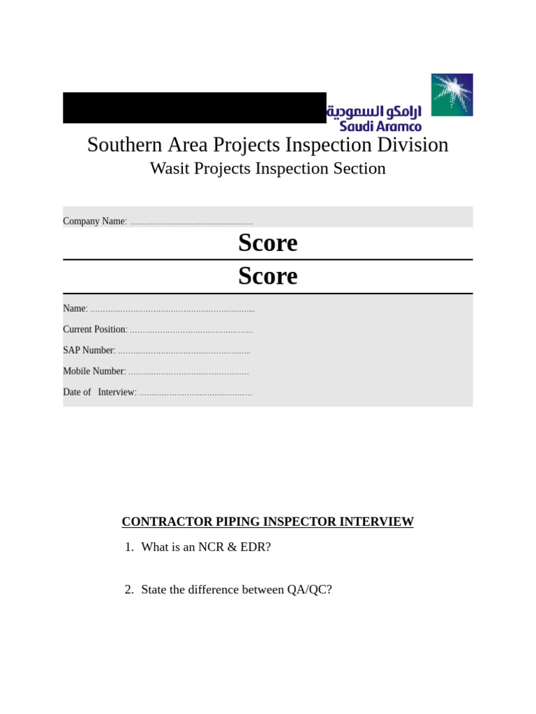 Piping I nspector Exam | PDF | Pipe (Fluid Conveyance) | Mechanical Engineering