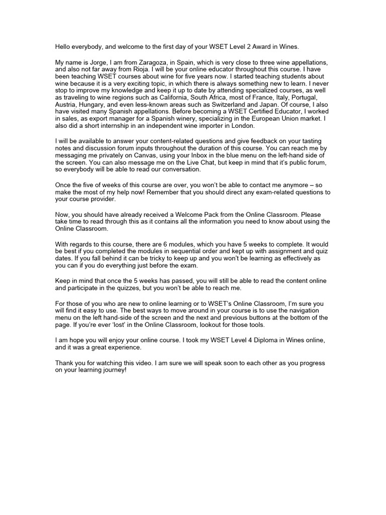 Level 2 Wines Introduction Video Script | PDF | Human Communication