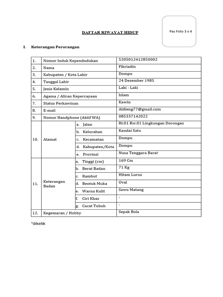 Format Daftar Riwayat Hidup | PDF