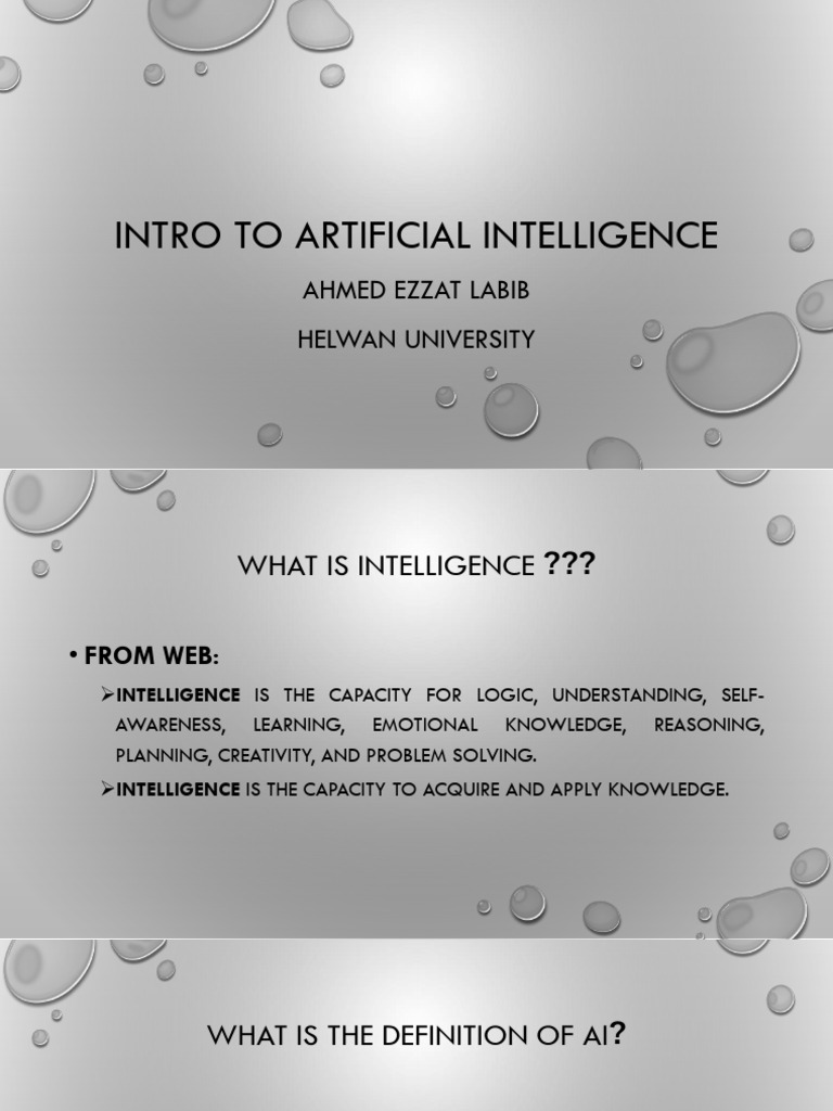 Intro To Artificial Intelligence: Ahmed Ezzat Labib Helwan University | PDF | Intelligence (AI ...