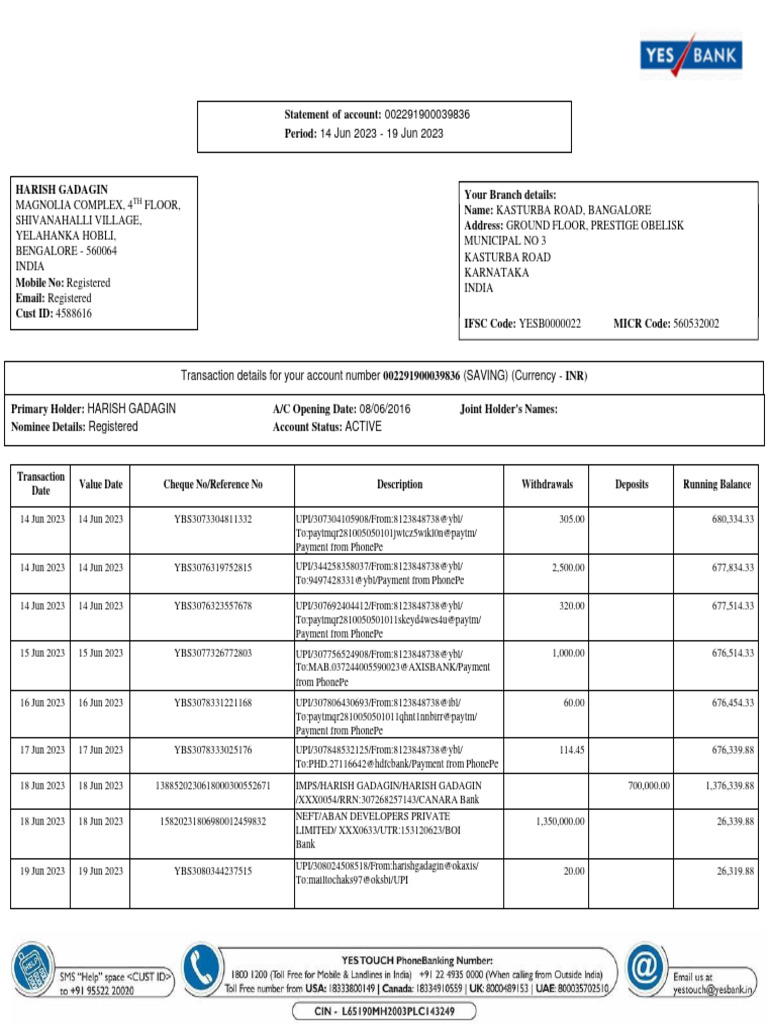Account Statement 14 Jun 2023-19 Jun 2023 | PDF | Payments | Automated Teller Machine