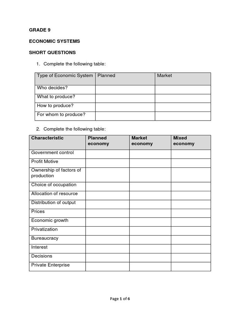 Economic Systems Overview for Grade 9 | PDF | Economic System | Economies