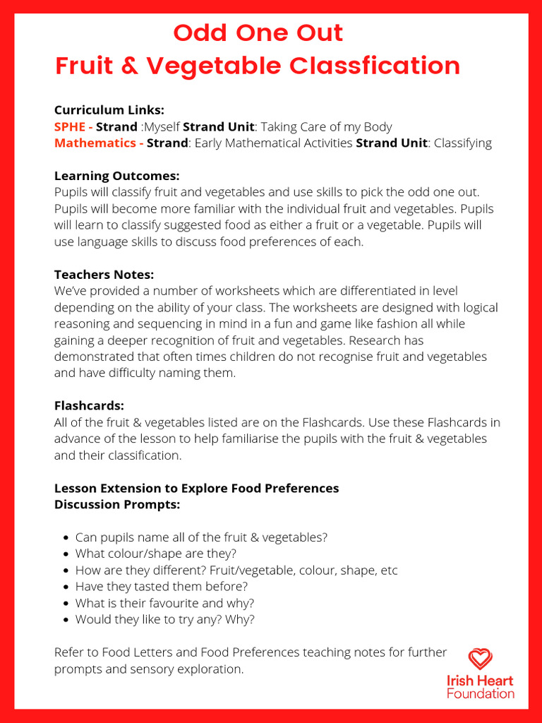 Odd One Out: Fruits & Vegetables Worksheet | PDF | Neuroscience ...