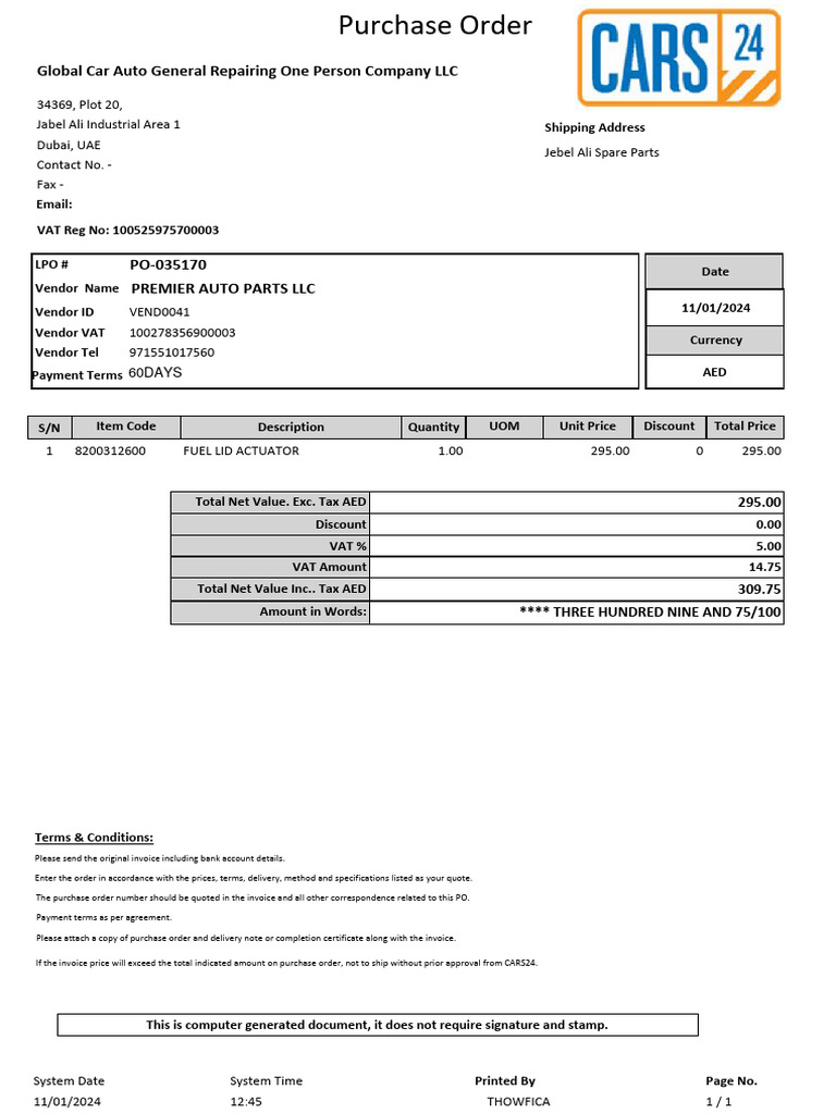 Po 035170 | PDF | Invoice | Value Added Tax