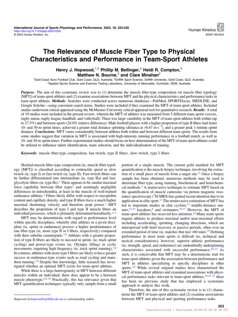 Muscle Fiber Types in Team Sports | PDF | Skeletal Muscle | Systematic ...