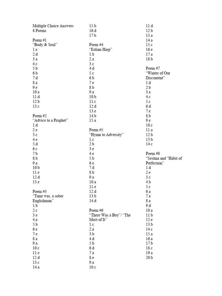 Poetry Tests Answers | PDF | Poetry | Poems
