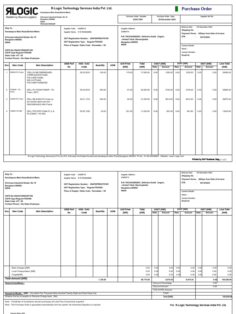 GST Purchase Order Items - R R Packaging | Download Free PDF ...
