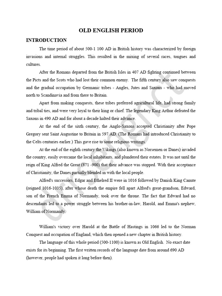 OLD ENGLISH PERIOD | PDF | Beowulf | Anglo Saxons