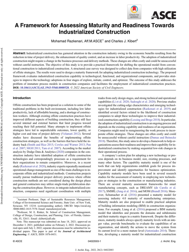 A Framework For Assessing Maturity and Readiness Towards Industrialized ...