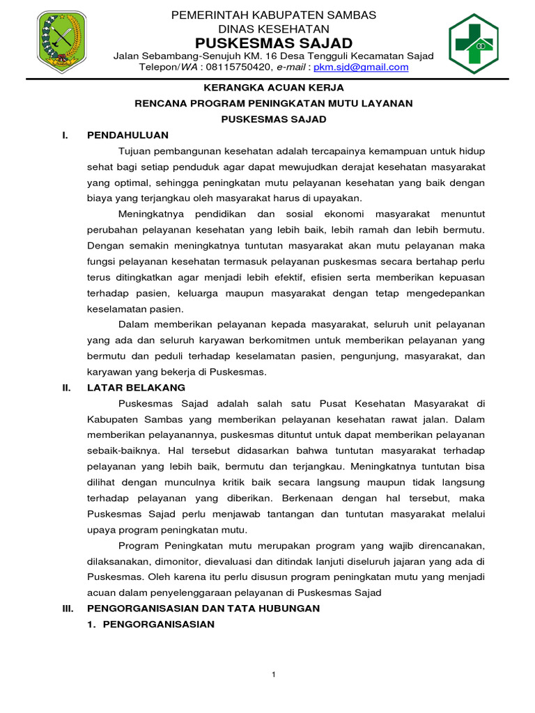 Kak Program Peningkatan Mutu | PDF