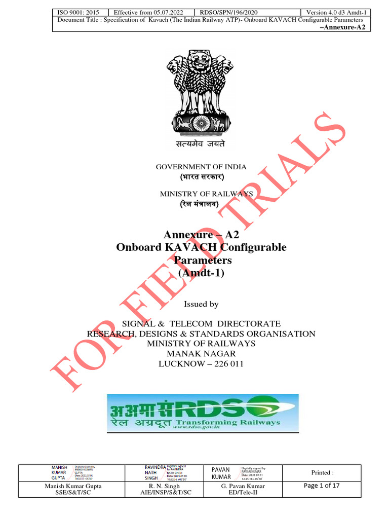 Annexure-A2-Specification of Kavach (The Indian Railway ATP) - Onboard ...