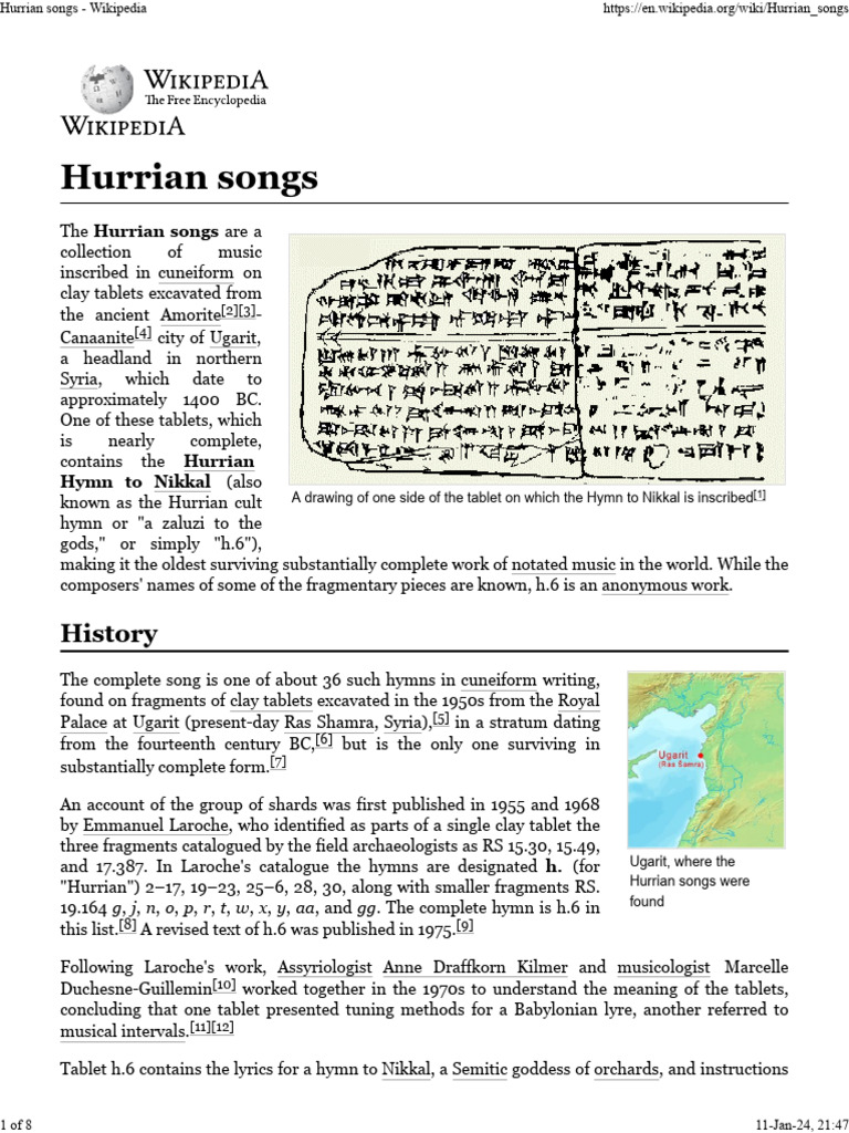 Hurrian Songs - Wikipedia | PDF | Ancient Near East | 3rd Millennium Bc