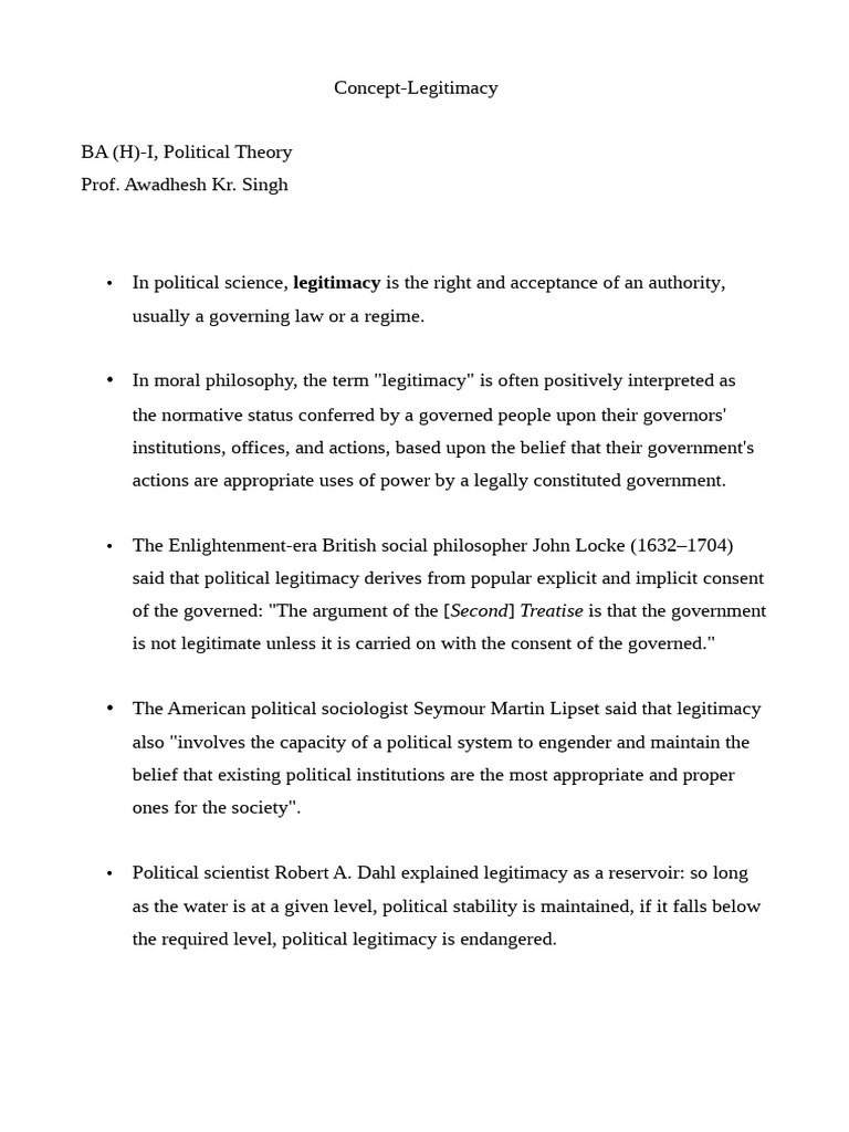 Legitimacy | PDF | Legitimacy (Political) | Political Theories