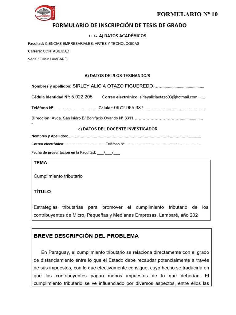 Formulario 10 Modificado - Sirley Otazo - Contabilidad | PDF | Impuestos | Comportamiento