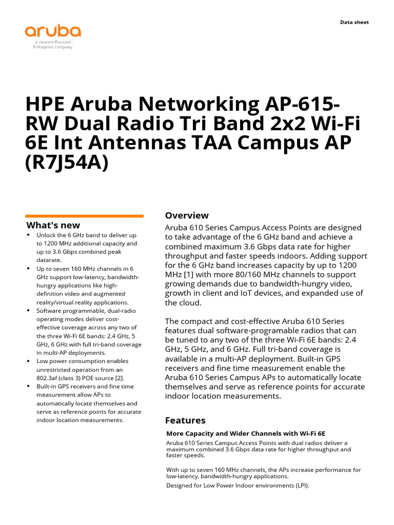 7.HPE Aruba Networking AP-615-RW Dual Radio Tri Band 2x2 Wi-Fi 6E Int ...
