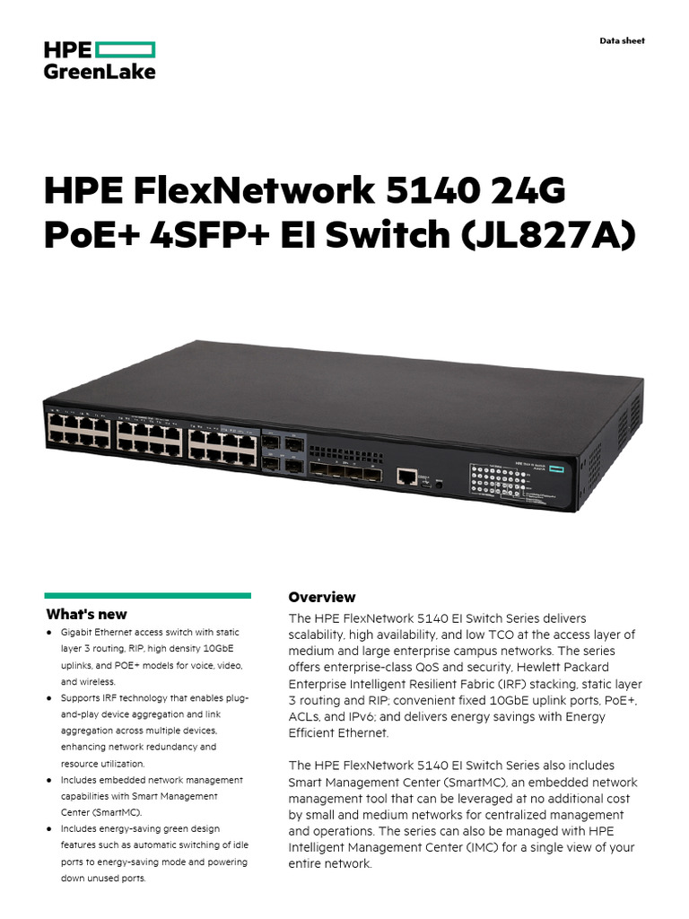 6.HPE Networking Comware Switch 24G PoE+ 4SFP+ El 5140 ...