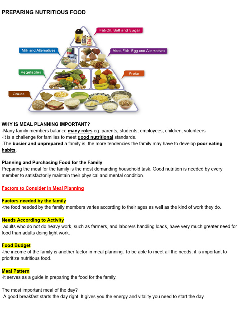 Preparing Nutritious Food | PDF | Meal | Foods