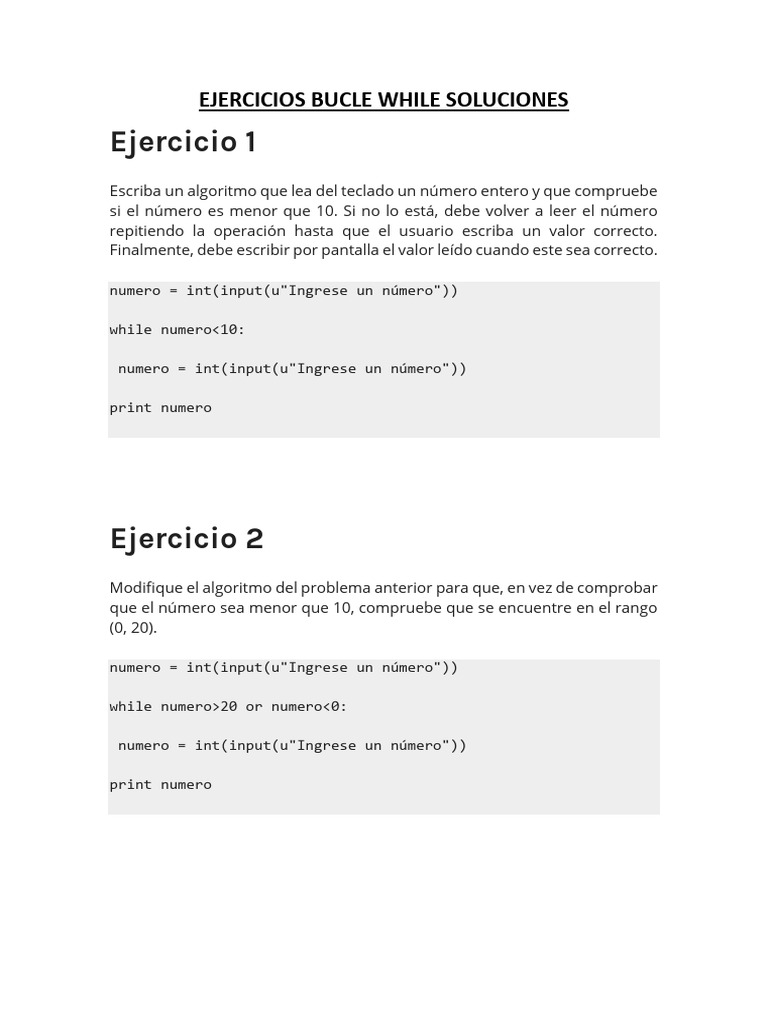 Ejercicios Bucle While Soluciones | PDF | Programación de computadoras | Informática