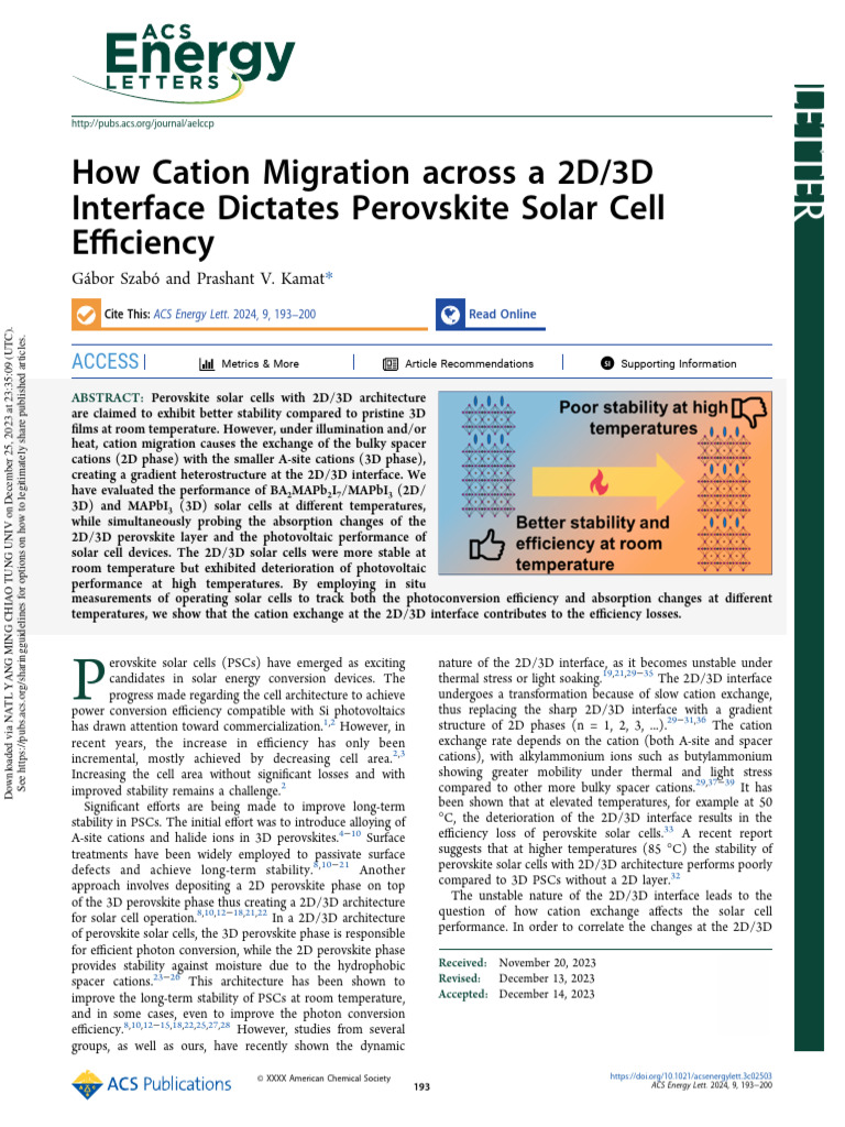 How Cation Migration Across A 2D-3D Interface Dictates Perovskite Solar ...