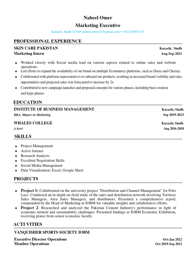 Nabeel Omer - CV 2023 | PDF | Business | Communication