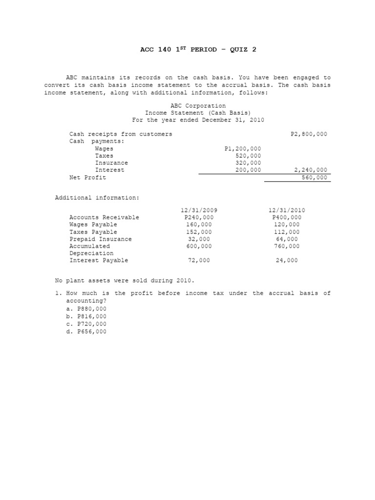 ACC 140 1 Period - Quiz 2 | PDF | Banks | Cash
