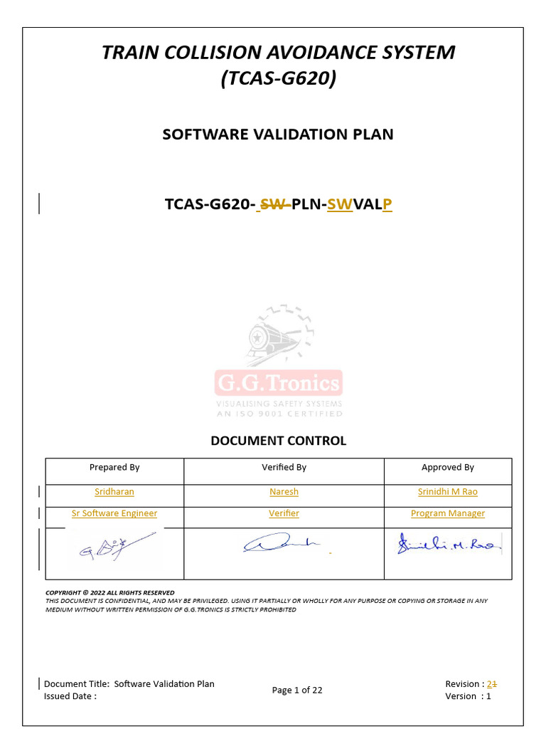TCAS-G620-PLN-SWVALP Software Validation Plan-05-04-23 | PDF | Verification And Validation ...