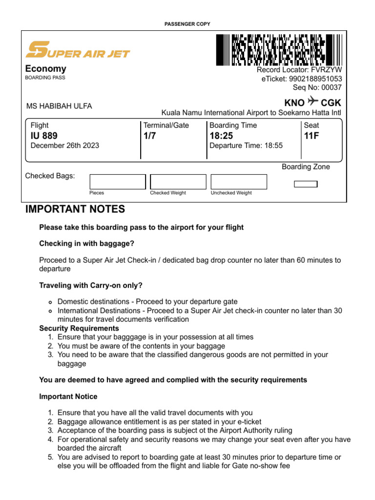 Contoh Bentuk Tiket | Download Free PDF | Baggage | Airport