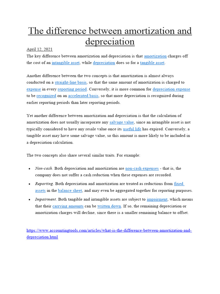 The Difference Between Amortization and Depreciation | PDF