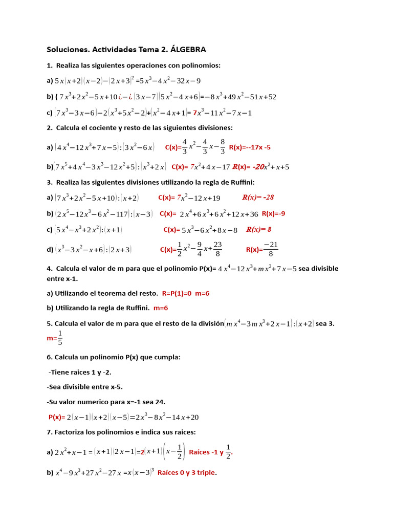 Soluciones Actividades Unidad 2. Álgebra | PDF | Matemáticas De La Computación | Ciencia ...