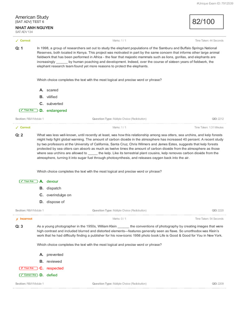 NHAT ANH NGUYEN-SAT ADV TEST - ExamPrintReport | Download Free PDF ...