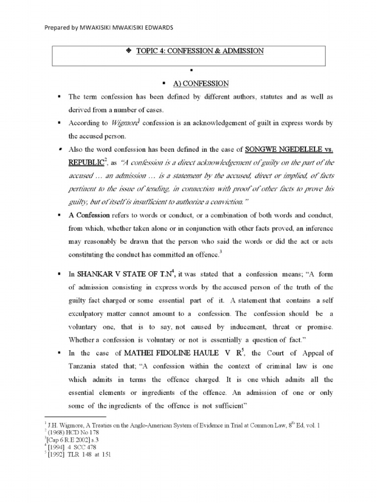 Confession and Admission in Law of Evidence | PDF